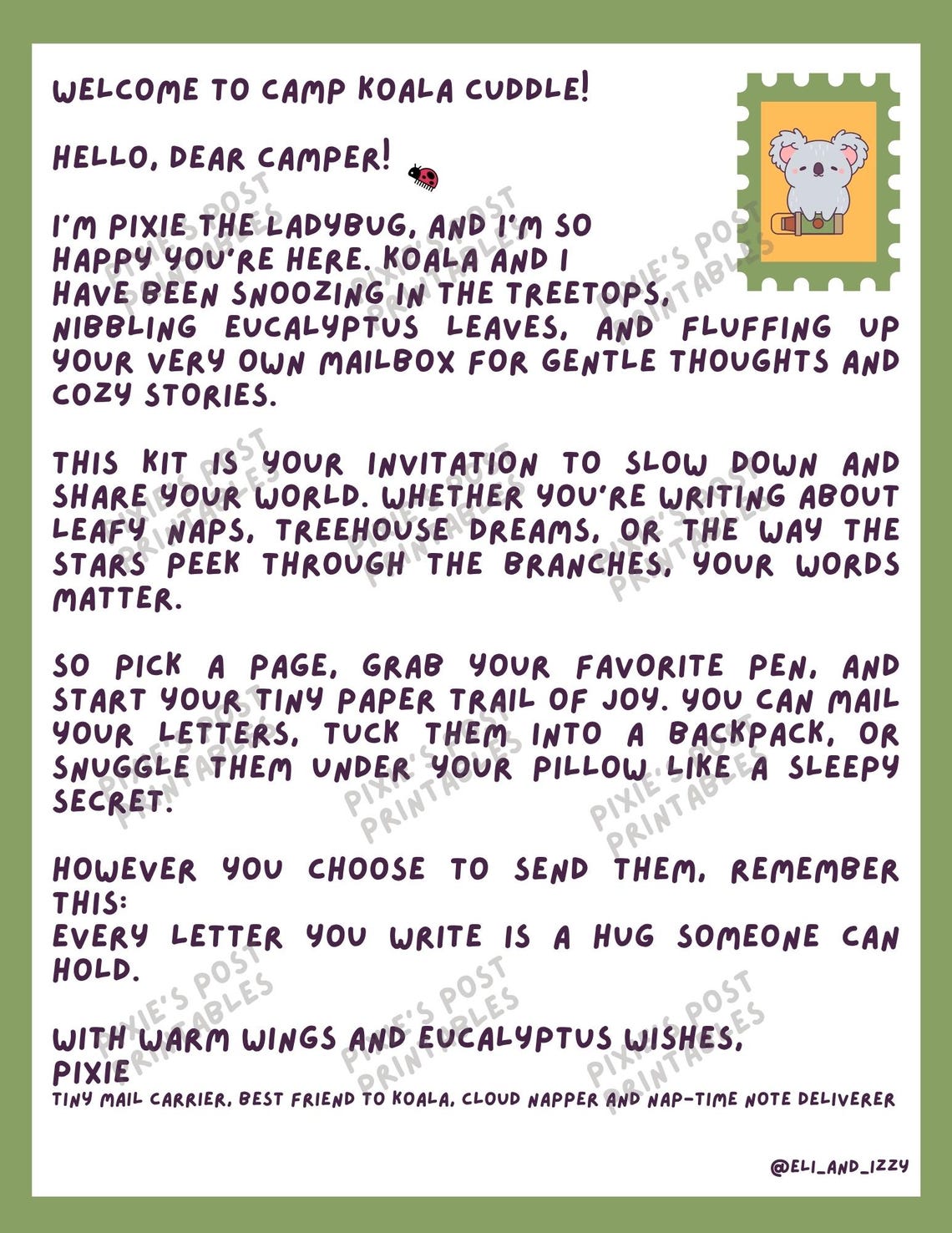 Camp Koala Cuddle Letters Kit - Printable Stationery for Kids - Koala ...
