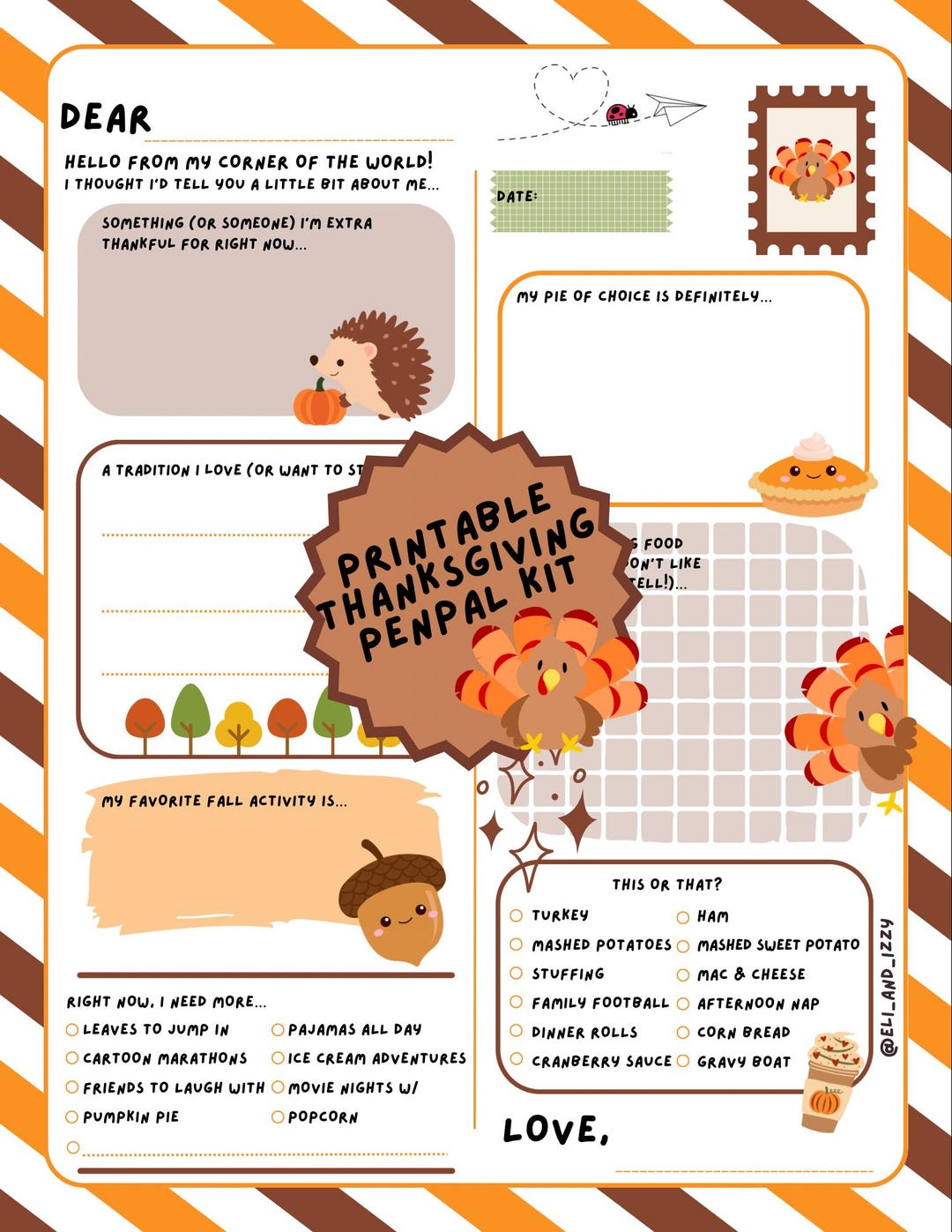 Thanksgiving Pen Pal Kit – Kids Printable Gratitude Letters With ...