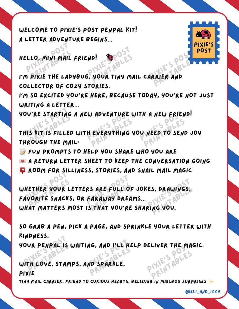 Kids Pen Pal Letter Kit – Printable Stationery With Prompts & Envelope ...