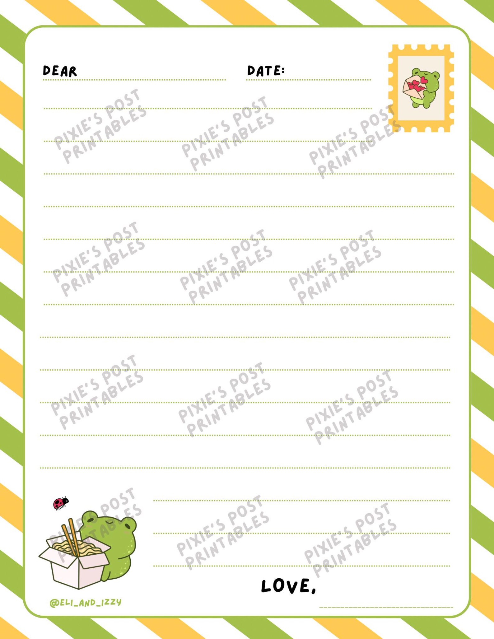 Frog Pen Pal Letter Kit – Printable Stationery Set With Prompts ...