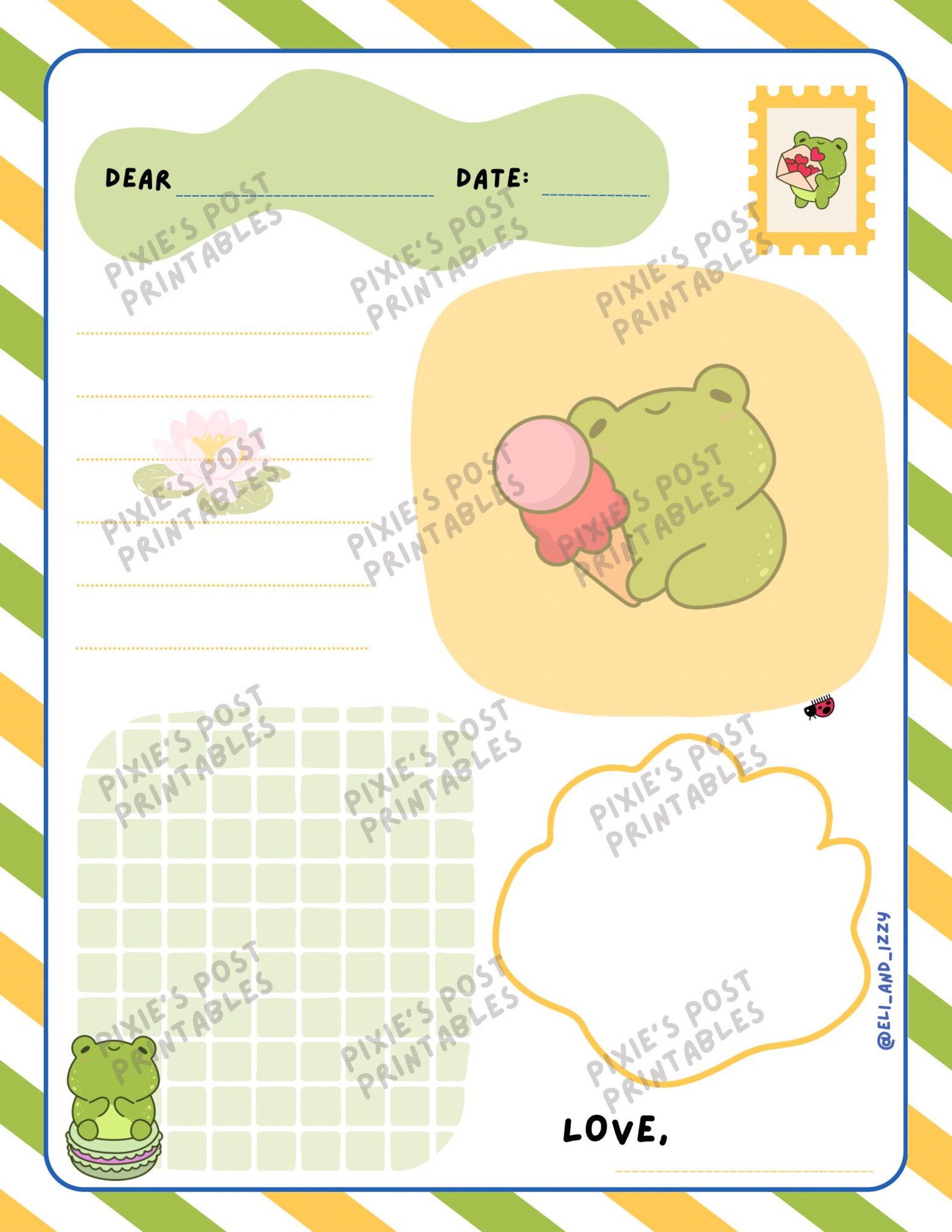 Frog Pen Pal Letter Kit – Printable Stationery Set With Prompts ...