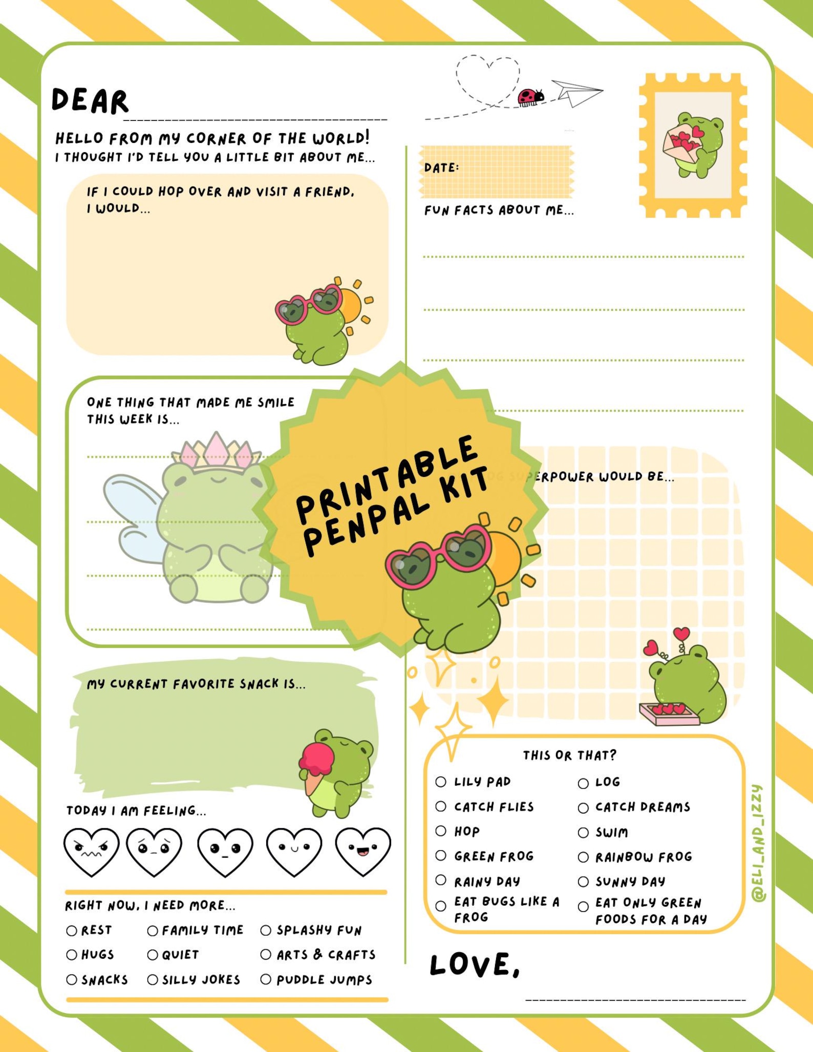 Frog Pen Pal Letter Kit – Printable Stationery Set With Prompts ...