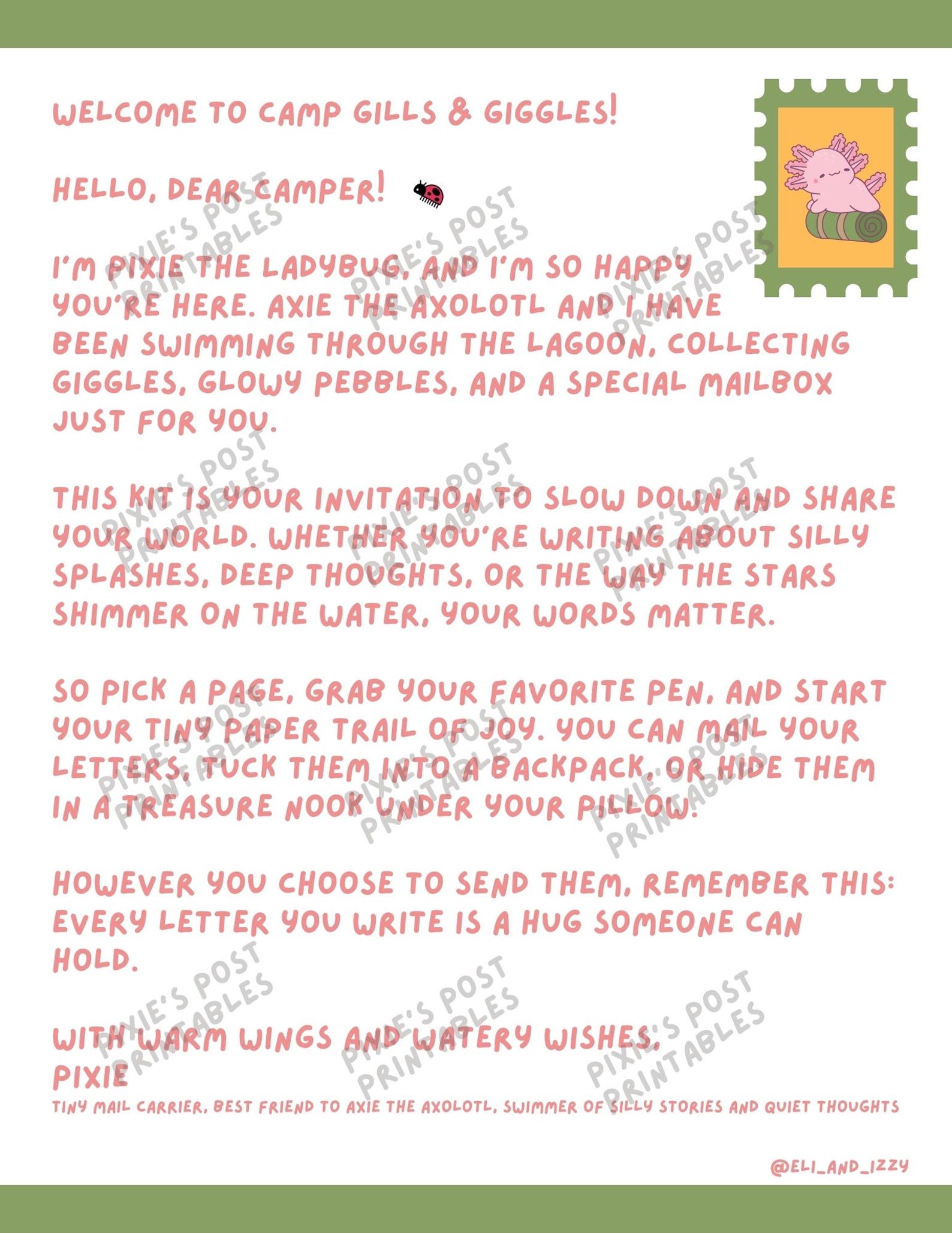Printable Camp Letters Kit Printable Stationery for Kids - Axolotl ...