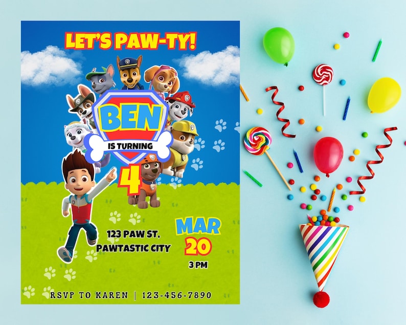 Editable Paw Patrol Birthday Invitation - Paw-ty Digital Invitation ...