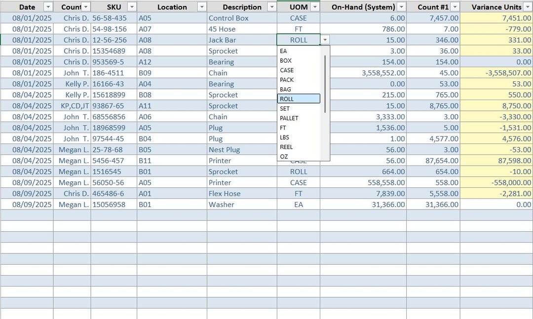 Inventory Count Template Excel - Cycle Count Log & Variance - Auto Next ...