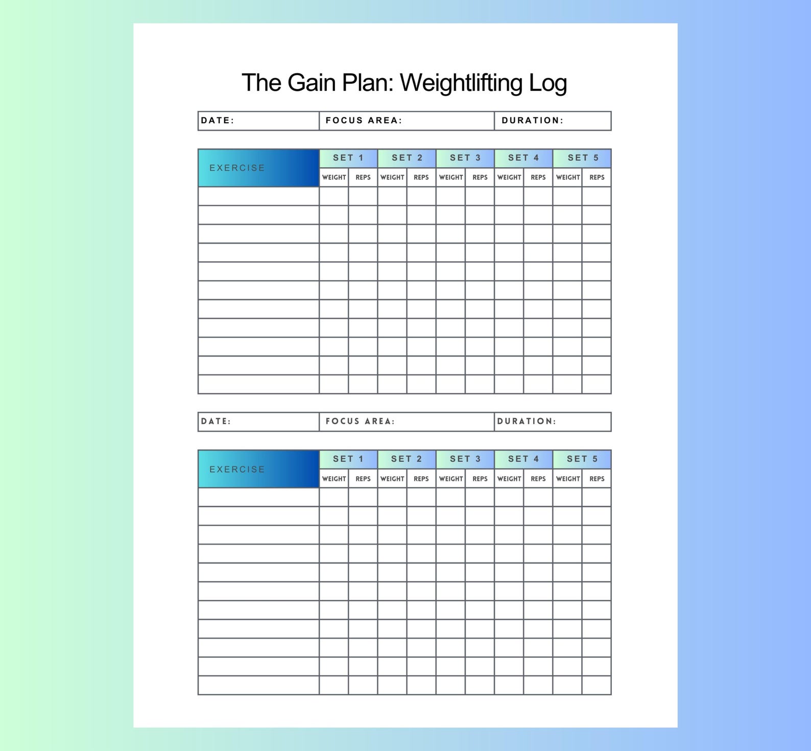 Weight Lifting Log: Strength Training Tracker (printable PDF) - Etsy