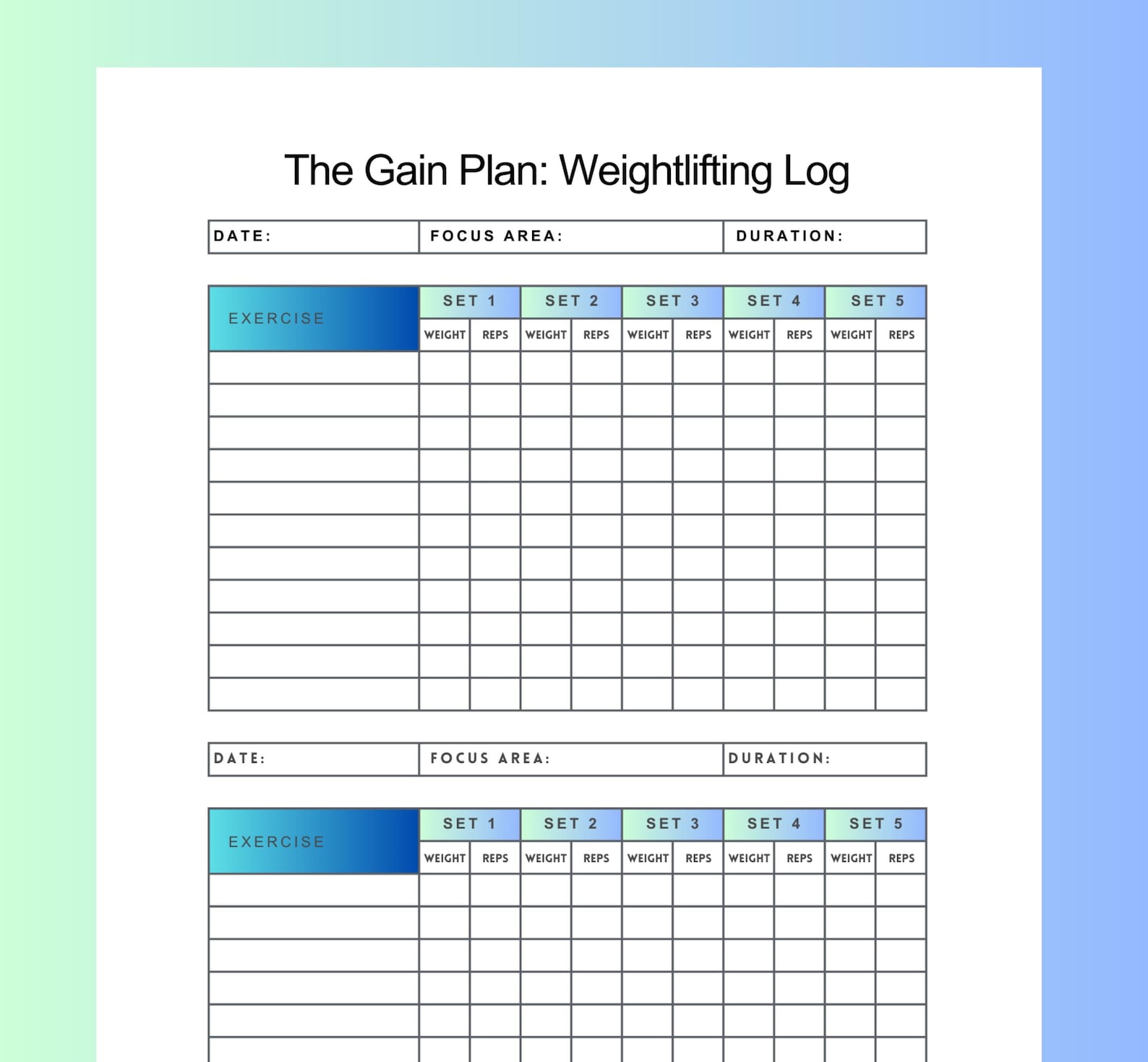Weight Lifting Log: Strength Training Tracker (printable PDF) - Etsy