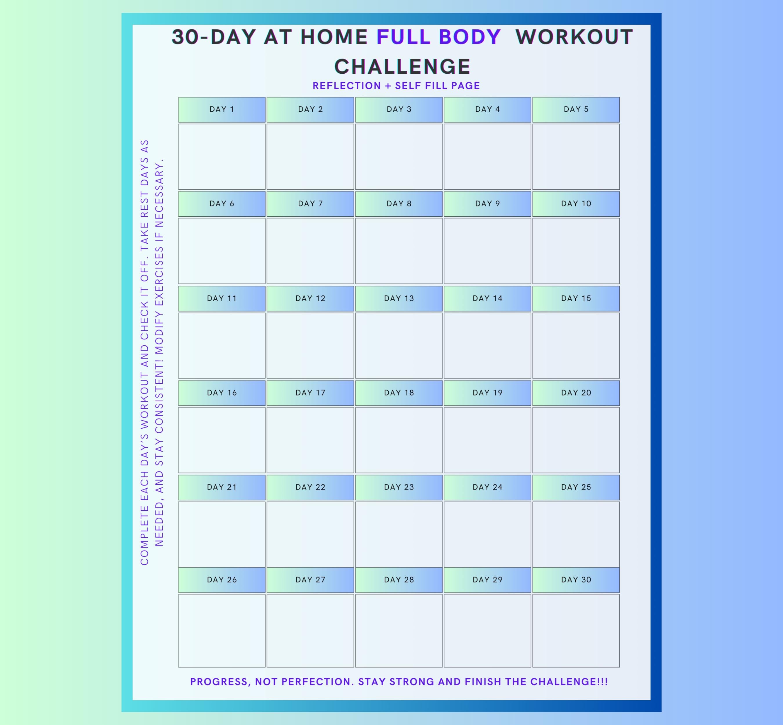 30 Day at Home Workout Challenge: Full Body Fitness Plan - Etsy