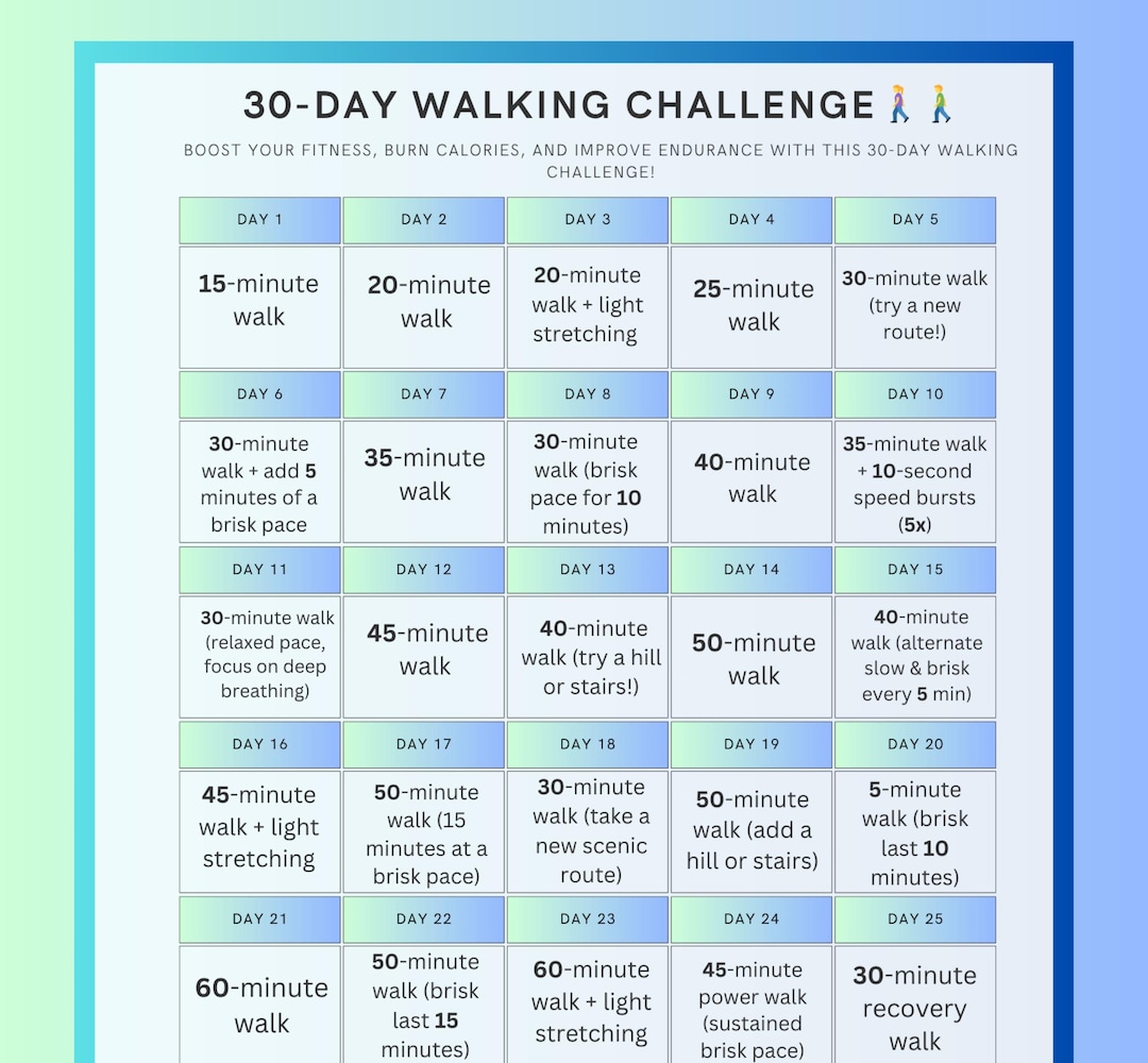 30 Day Walking Challenge, Fitness Challenge, Daily Walking Guide ...