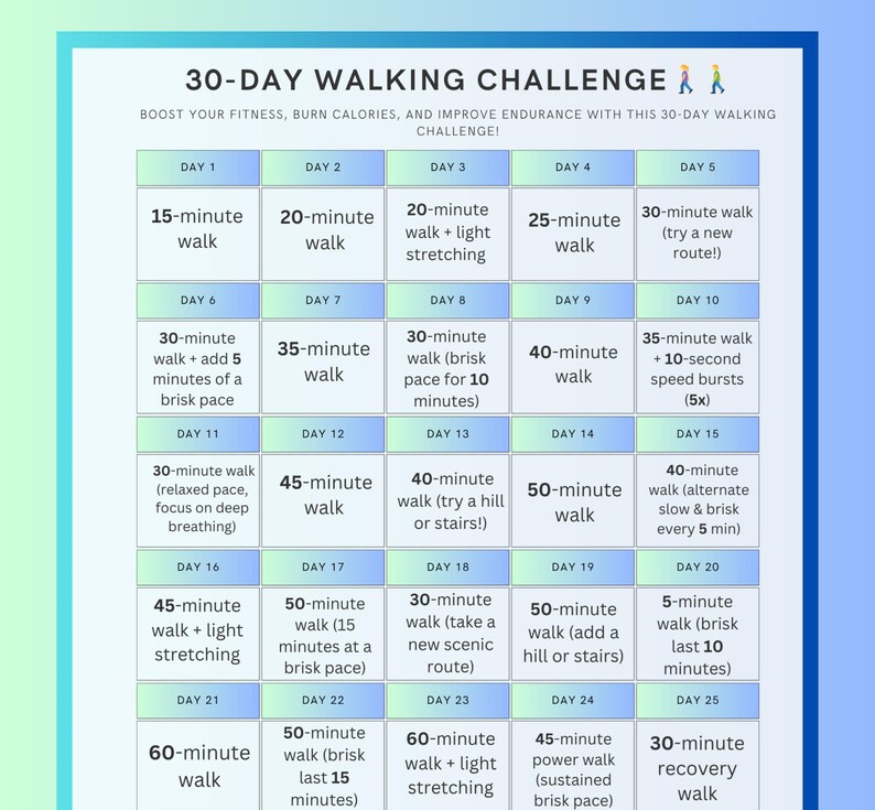30 Day Walking Challenge, Fitness Challenge, Daily Walking Guide ...