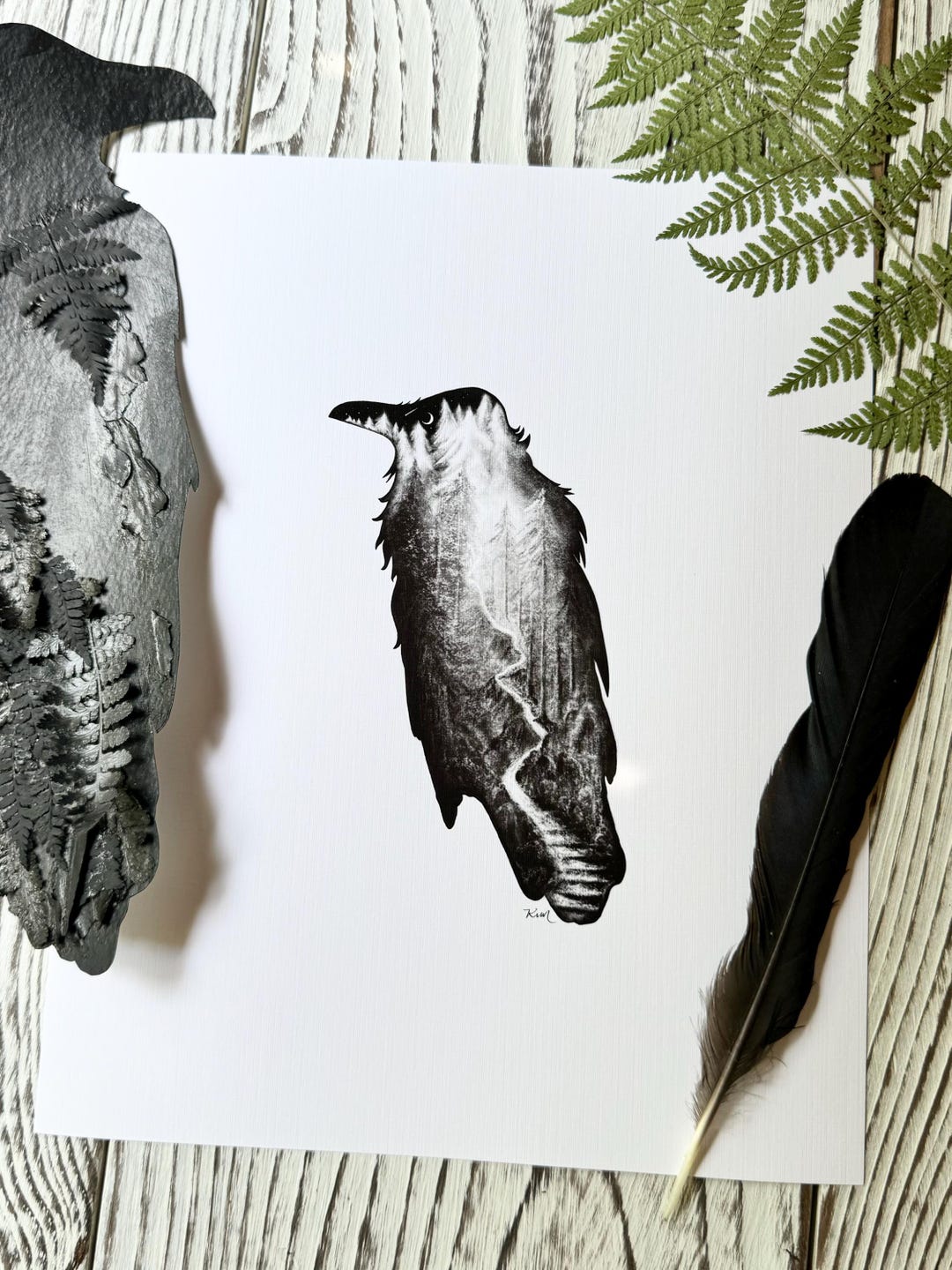 Small Raven | Illustrated 8x10 Linen Print | Raven, Crow, Black Bird ...