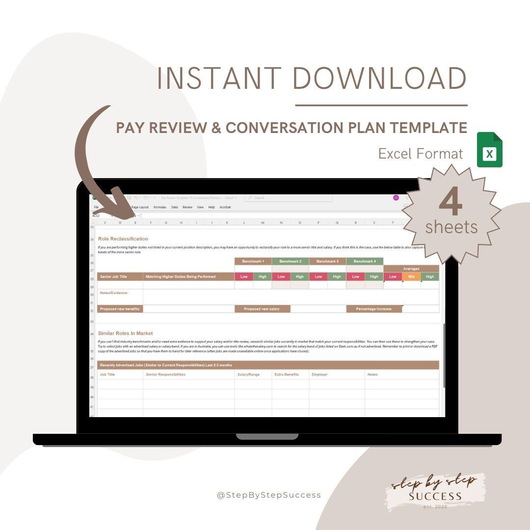 Pay Review and Conversation Plan Template Excel Sheet for Professionals ...
