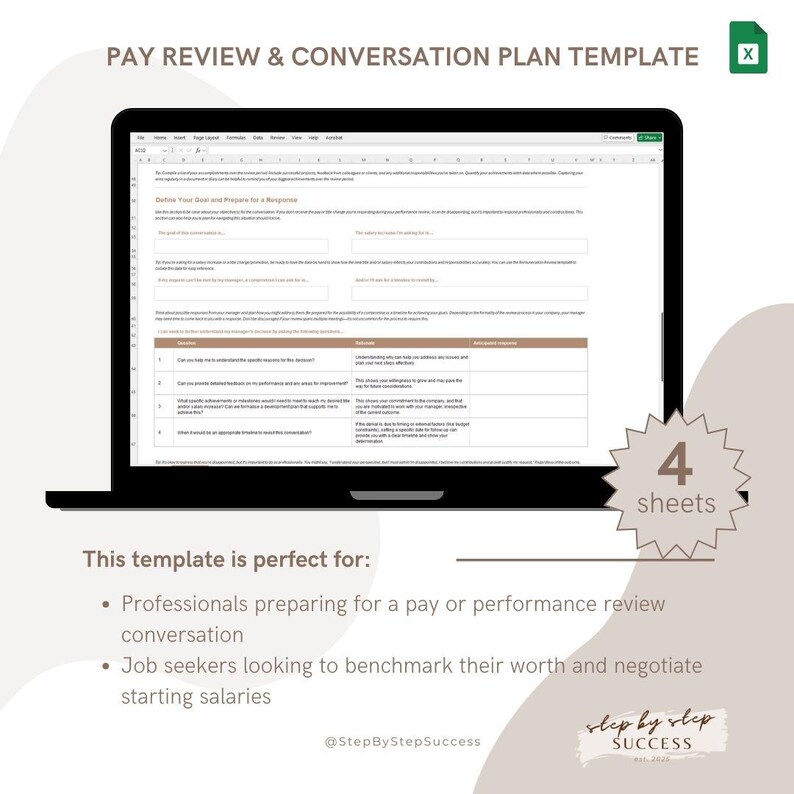 Pay Review and Conversation Plan Template Excel Sheet for Professionals ...