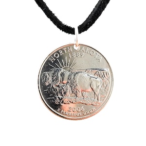 North Dakota Coin Necklace, Pendant, Quarter, Mens Necklace, Womens ...