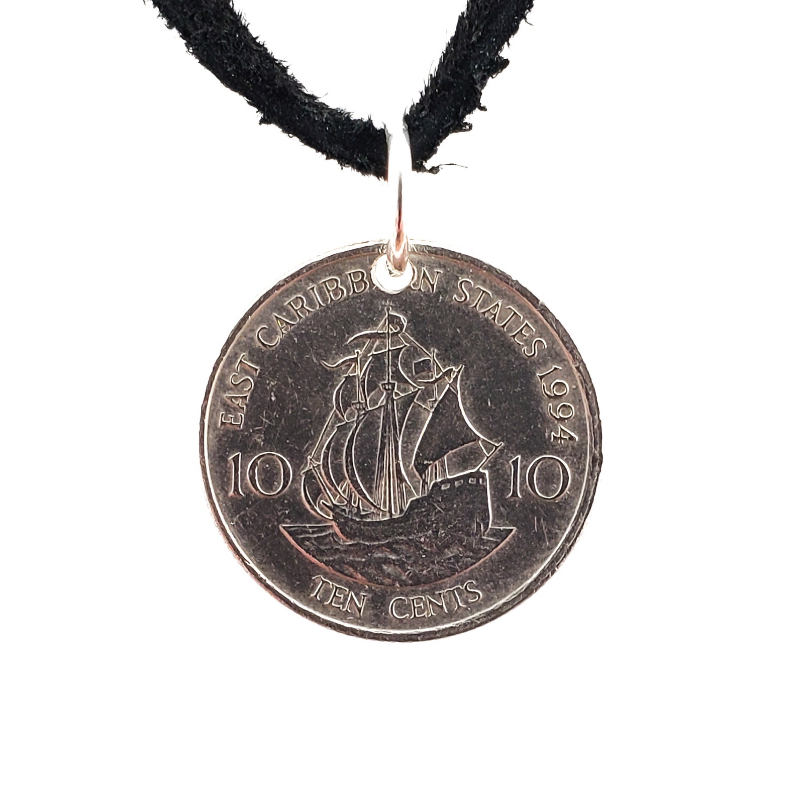 Boat Coin Necklace Caribbean 10 Cents Coin Pendant Leather | Etsy