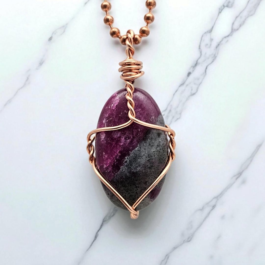 Tumbled Ruby in Quartz Pendant, Necklace, Wire Wrapped, Mens Necklace ...