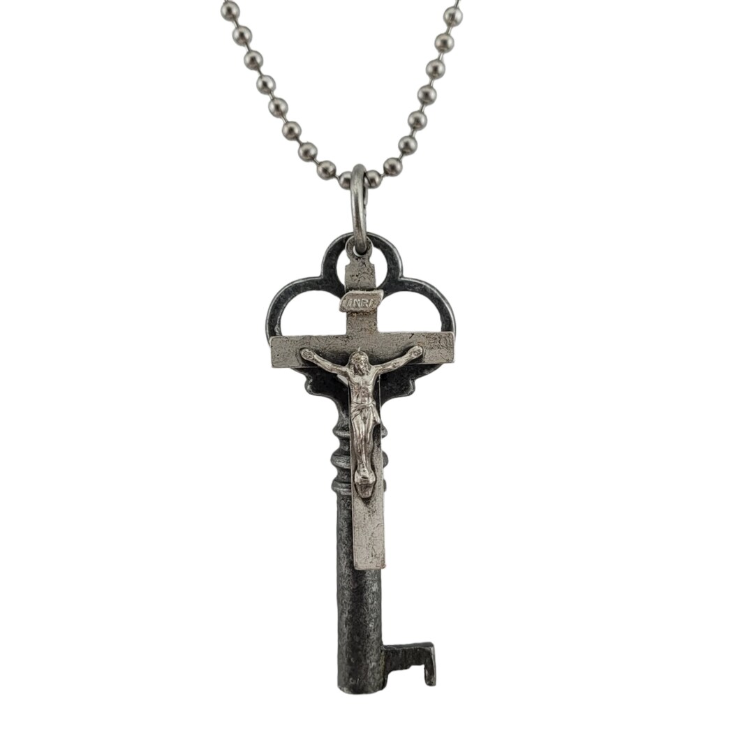 Vintage Skeleton Key and Crucifix Necklace, Pendant, Mens Necklace ...