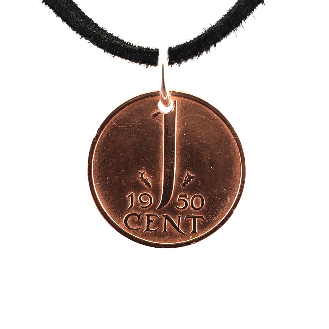 Netherlands Coin Necklace, 1 Cent, Coin Pendant, Leather Cord, Mens ...