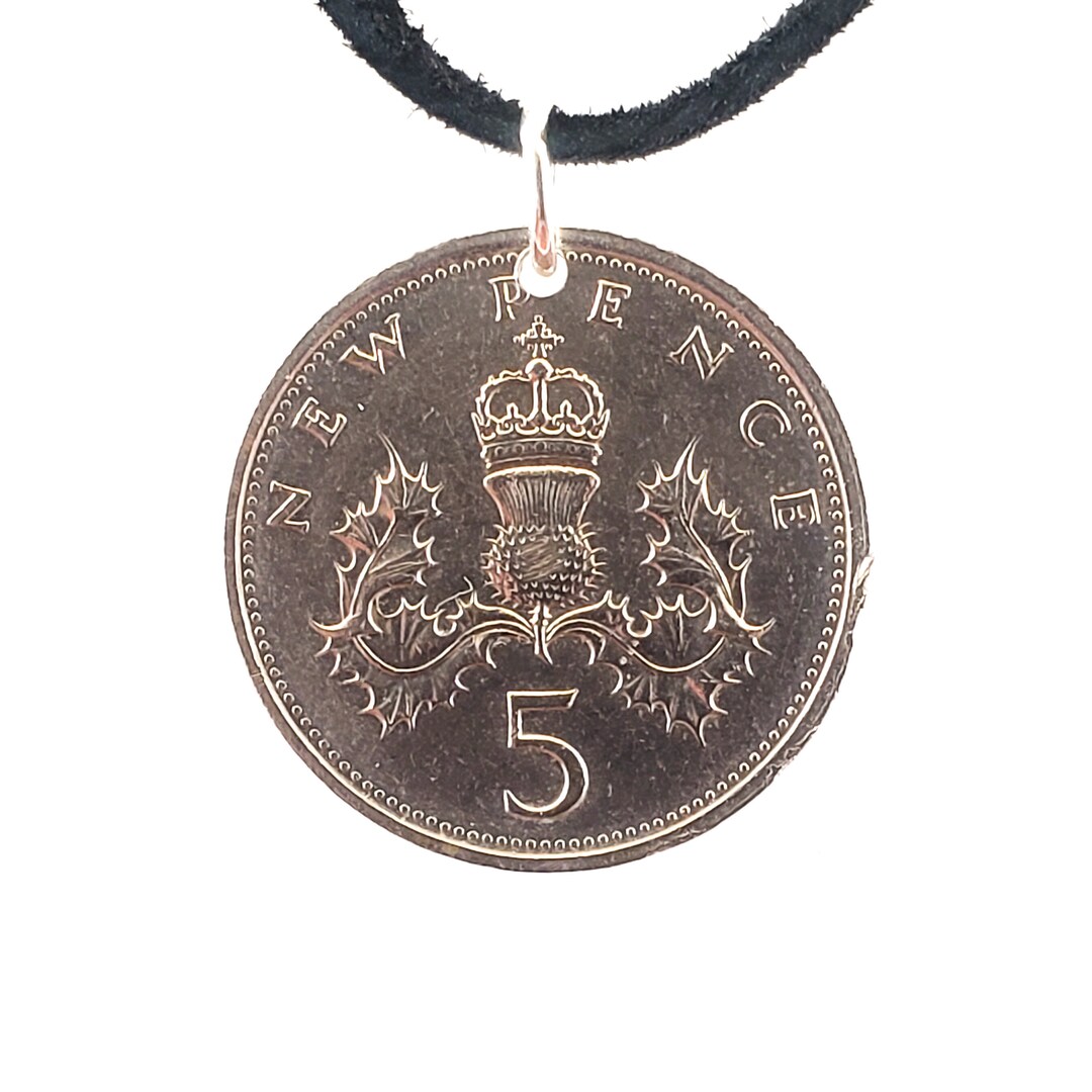 England Coin Necklace, 5 Pence, Coin Pendant, Leather Cord, Handmade ...