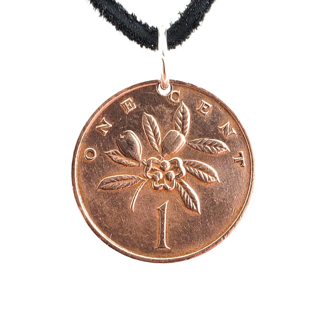 Jamaica Coin Necklace, 1 Cent, Mens Necklace, Womens Necklace, Leather ...