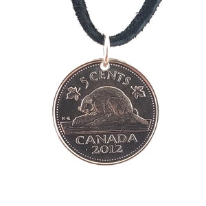 Canadian Coin Necklace 5 Cent Coin Beaver Pendant Leather - Etsy