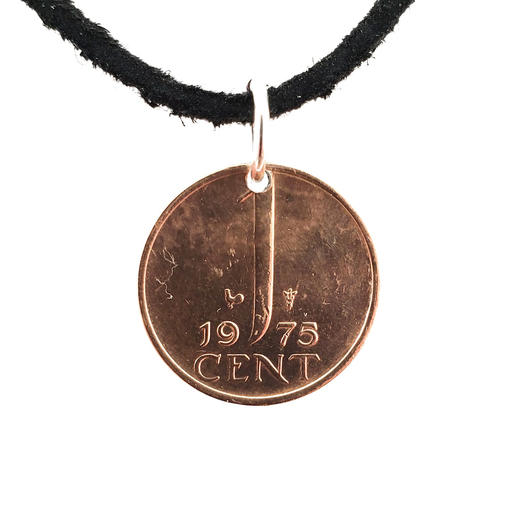 Netherlands Coin Necklace, Pendant, 1 Cent, Leather Cord, Mens Necklace ...
