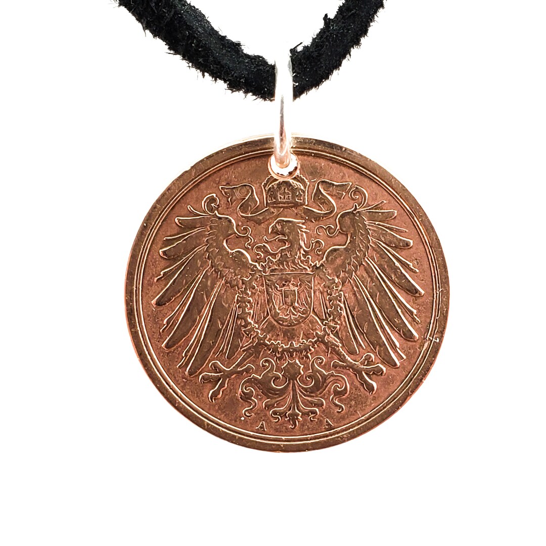German Eagle Coin Necklace, 2 Pfennig, Coin Pendant, Leather Cord, Mens ...