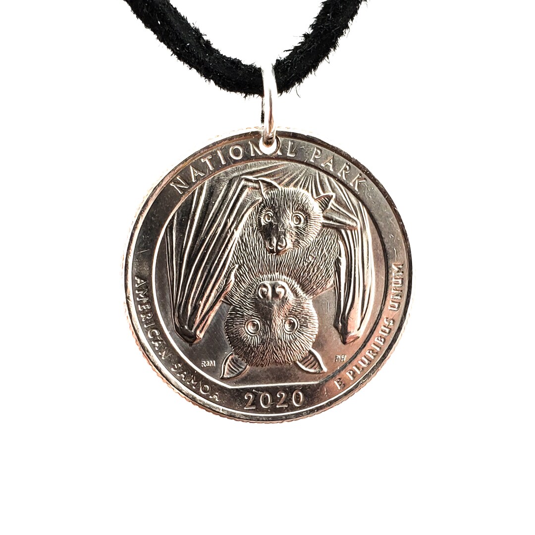 Bat Coin Necklace, United States Quarter, 2020, 25 Cents, Mens Necklace ...