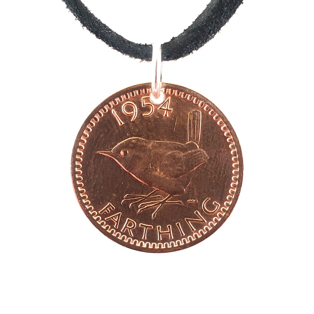 Farthing Coin Necklace, England, Bird Pendant, Leather Cord, Mens ...