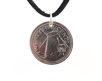 Barbados Coin Necklace 25 Cents Windmill Mens Necklace | Etsy