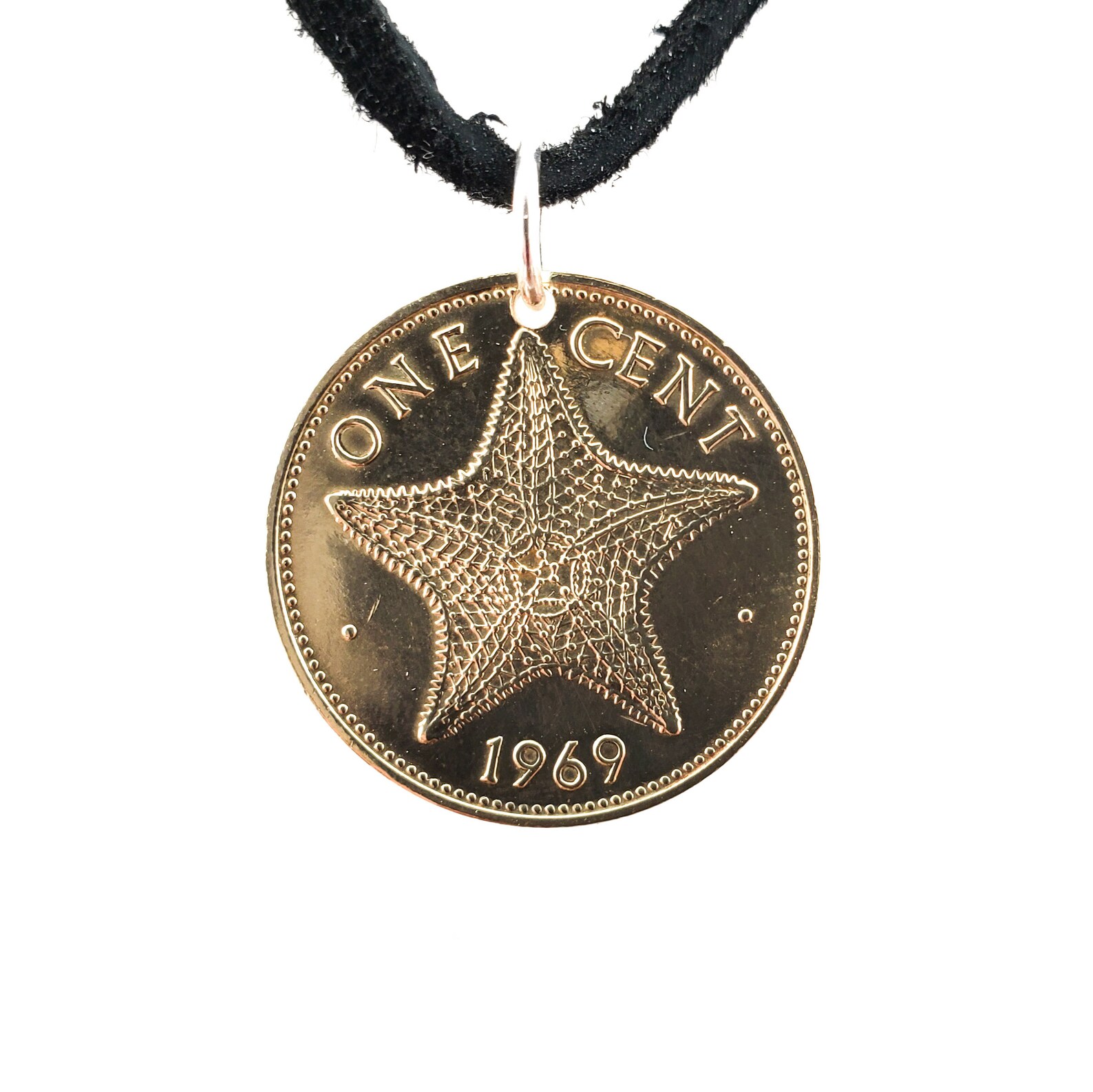Starfish Coin Necklace Bahamas 1 Cent Coin Pendant Leather | Etsy