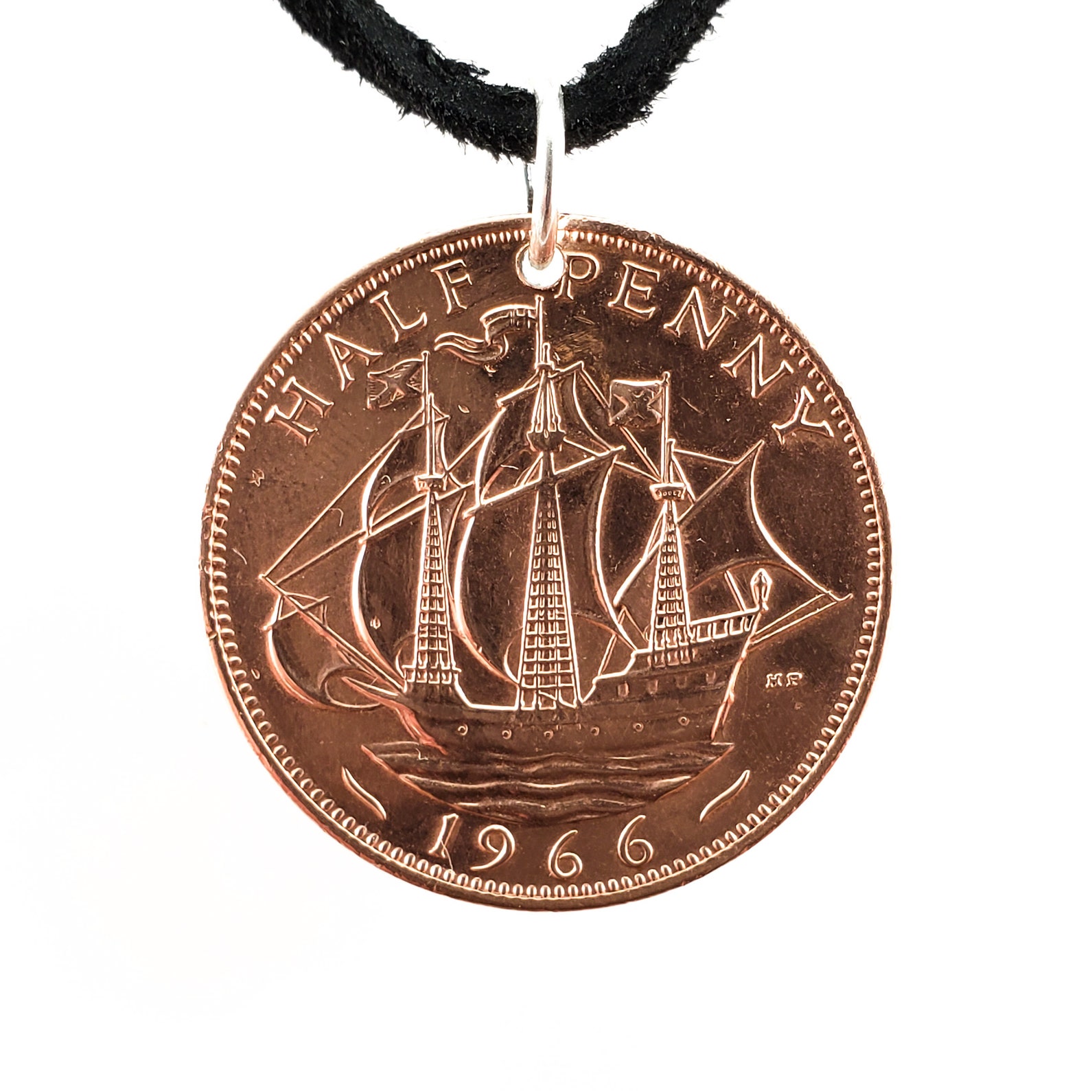Boat Coin Necklace England 1/2 Penny Coin Pendant Leather | Etsy