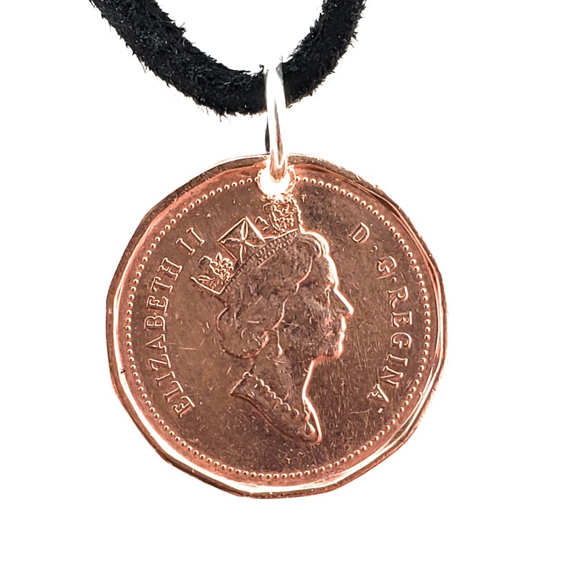 Canadian Coin Necklace, 1 Cent, Penny, Coin Pendant, Leather Cord, Mens ...
