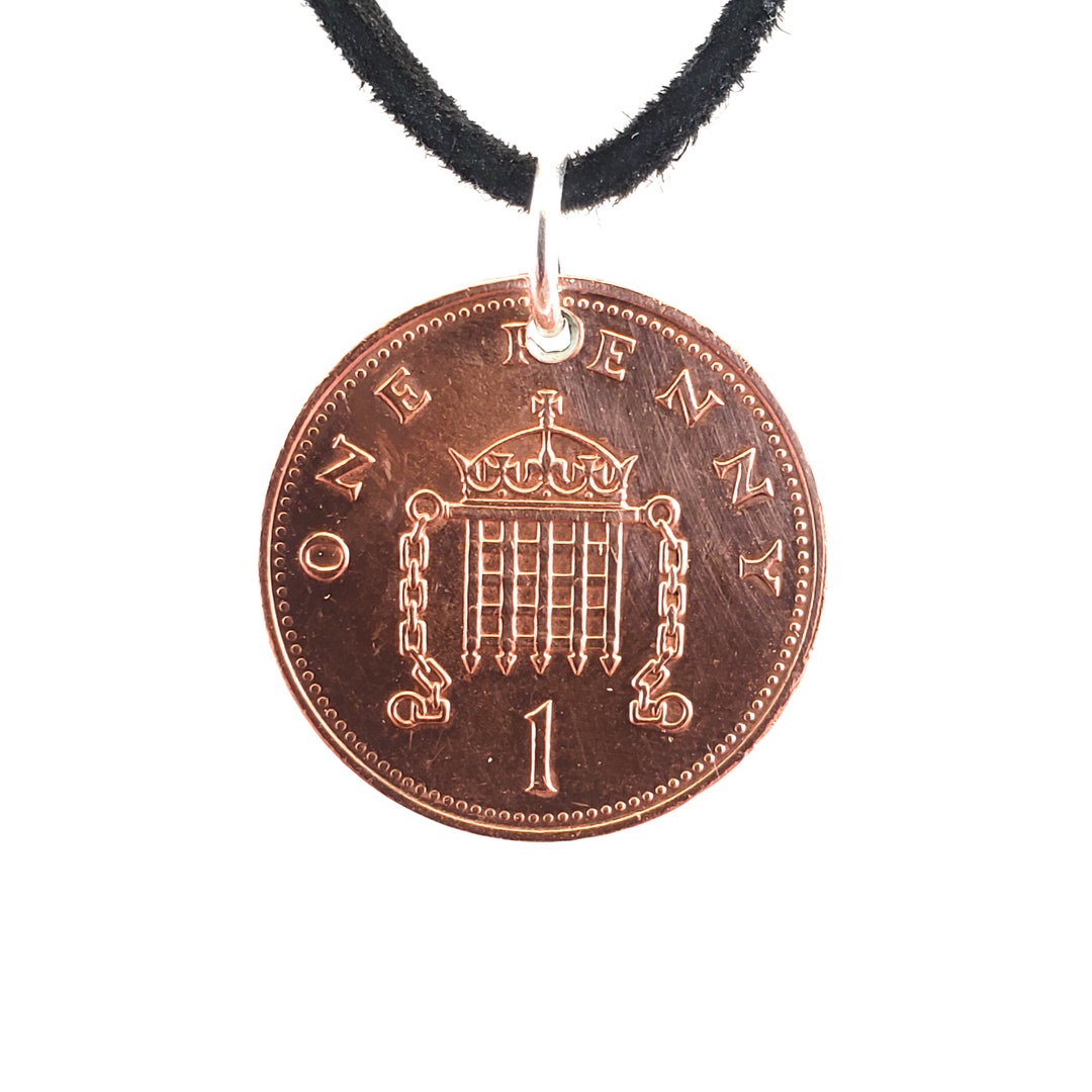 England Coin Necklace, 1 Penny, Coin Pendant, Lucky Penny, Leather Cord ...