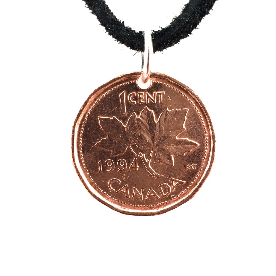 Canadian Coin Necklace, 1 Cent, Penny, Coin Pendant, Leather Cord, Mens ...