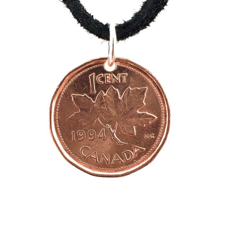 Canadian Coin Necklace, 1 Cent, Penny, Coin Pendant, Leather Cord, Mens ...