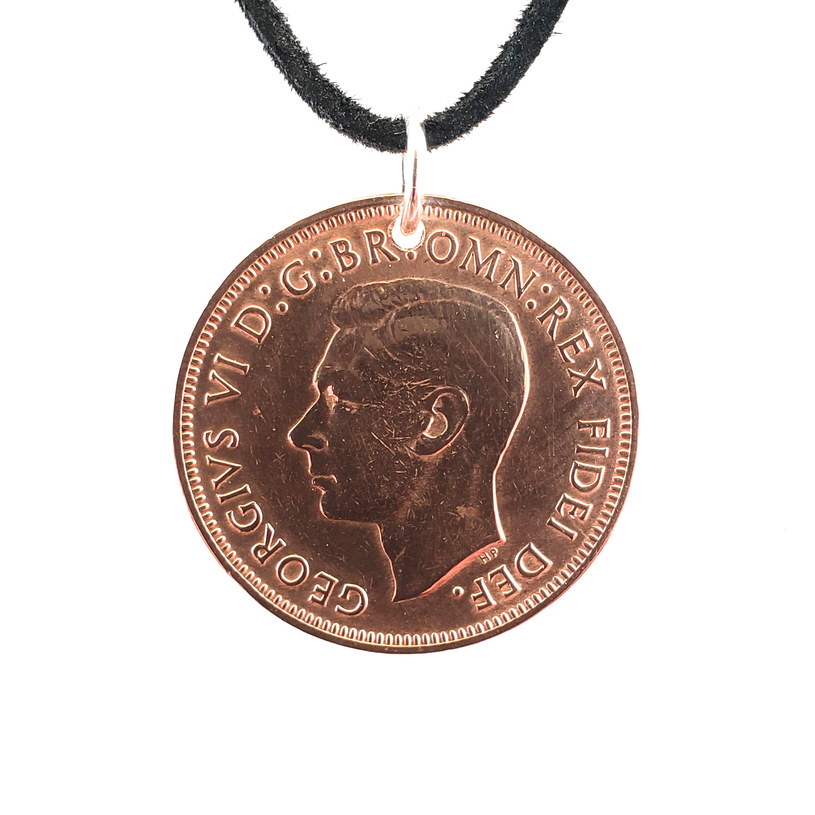 Boat Coin Necklace, England 1/2 Penny, Coin Pendant, Leather Cord, Mens ...