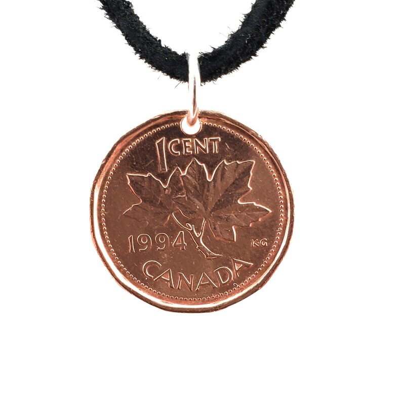 Canadian Coin Necklace, 1 Cent, Penny, Coin Pendant, Leather Cord, Mens ...
