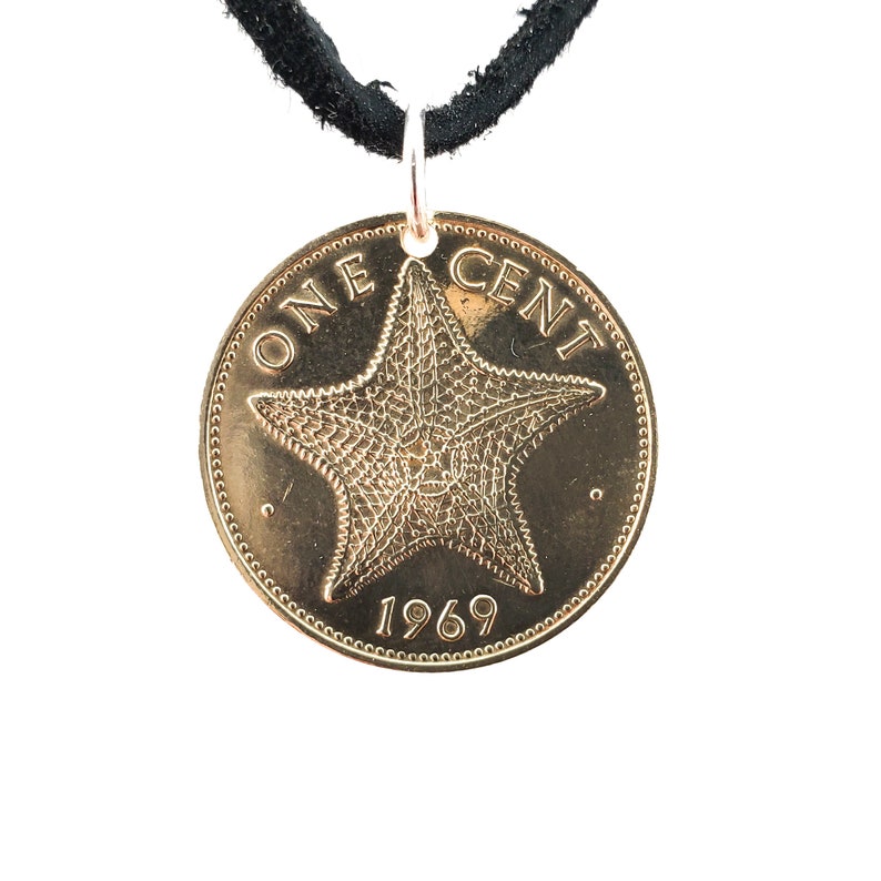Starfish Coin Necklace Bahamas 1 Cent Coin Pendant Leather | Etsy