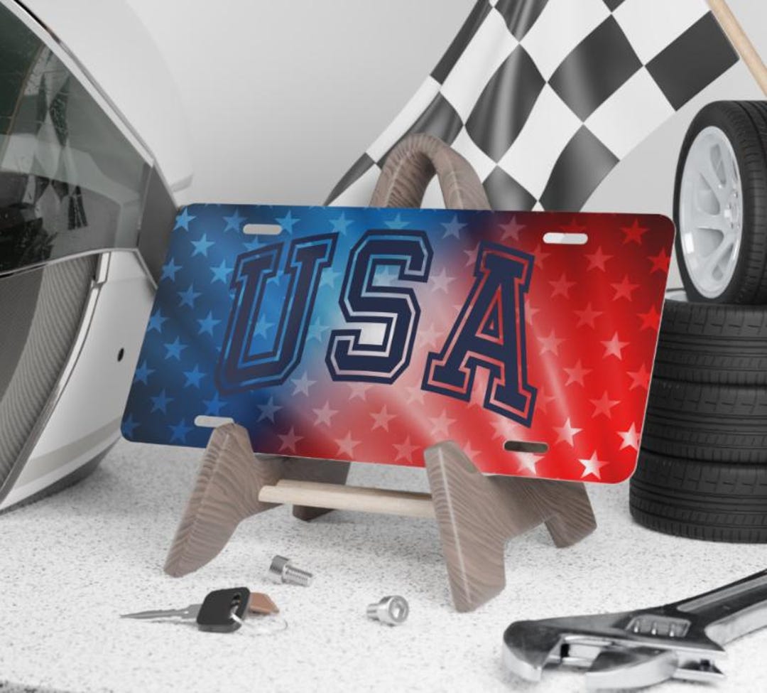 Patriotic USA License Plate , Red, White & Blue Stars Car Tag ...