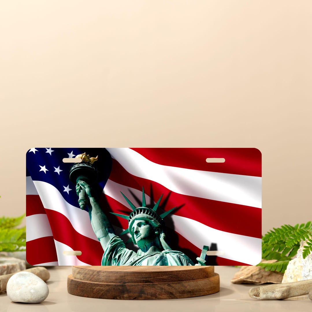 Statue of Liberty USA Flag License Plate Frame: Patriotic Car Decor - Etsy