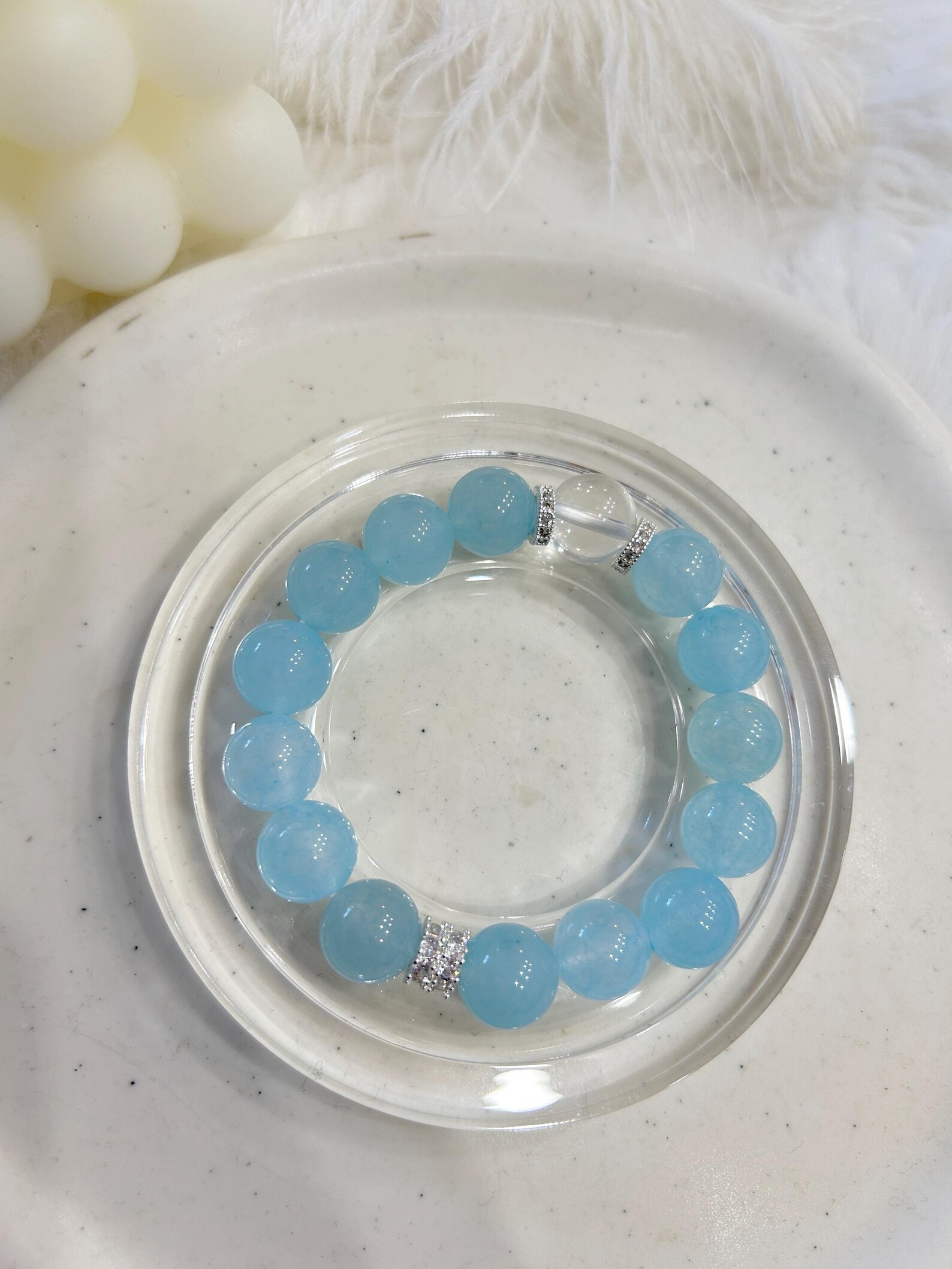 Natural Baby Blue Quartz Bracelet: Calm Communication Crystal, 11mm (6. ...