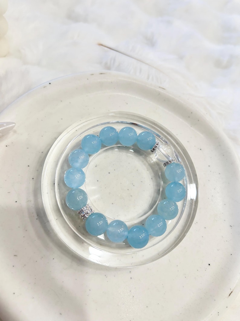 Natural Baby Blue Quartz Bracelet: Calm Communication Crystal, 11mm (6. ...