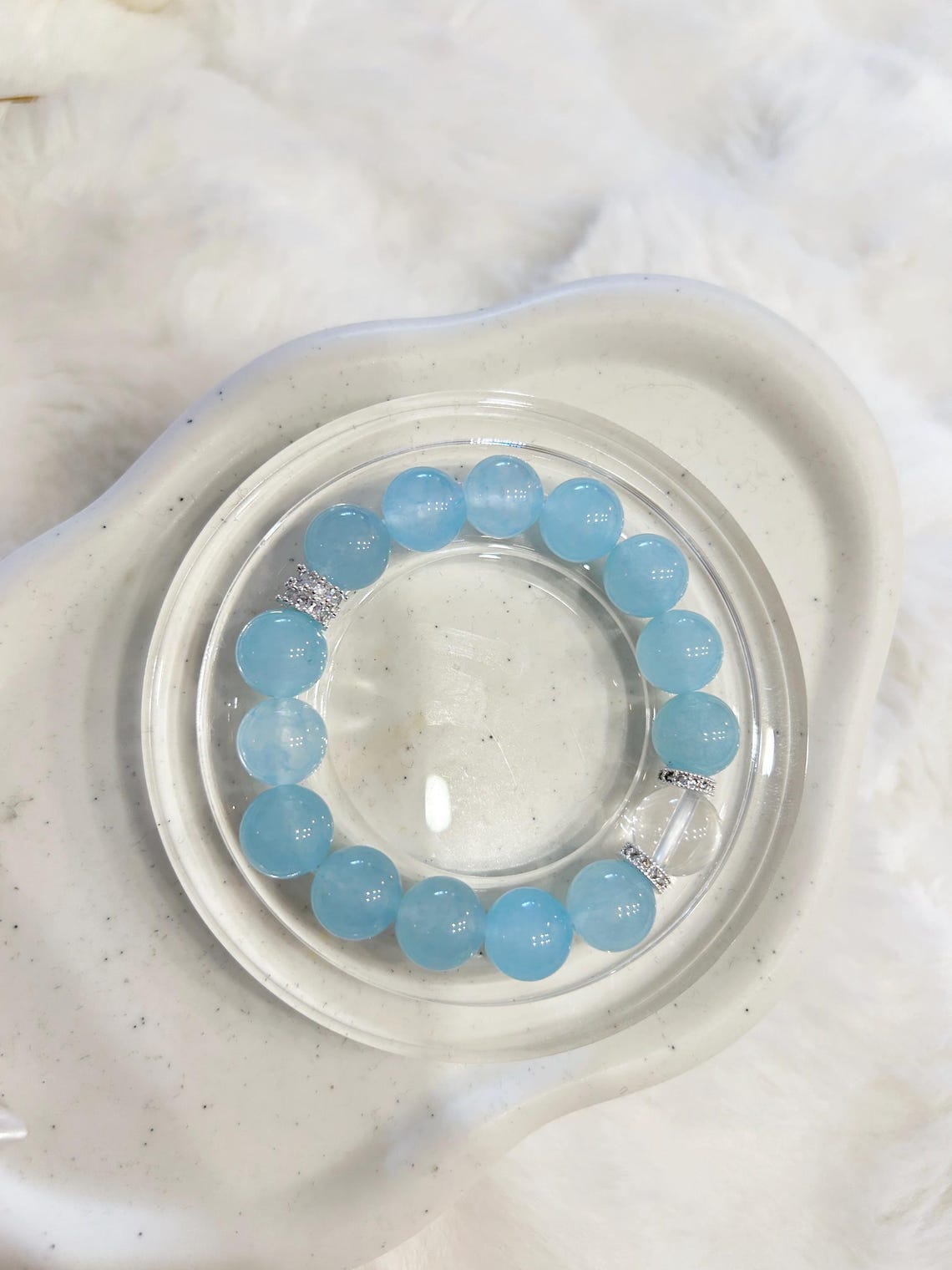 Natural Baby Blue Quartz Bracelet: Calm Communication Crystal, 11mm (6. ...