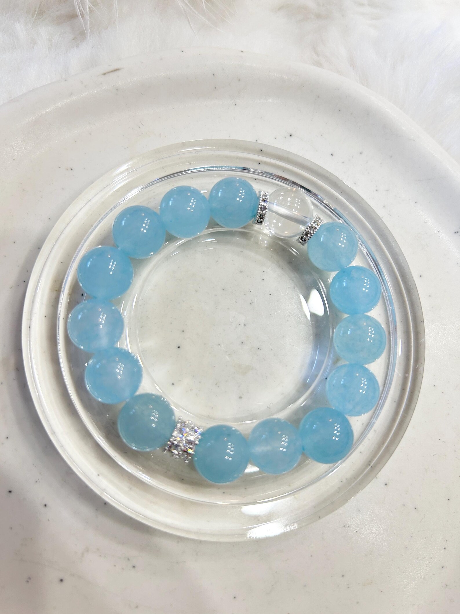Natural Baby Blue Quartz Bracelet: Calm Communication Crystal, 11mm (6. ...