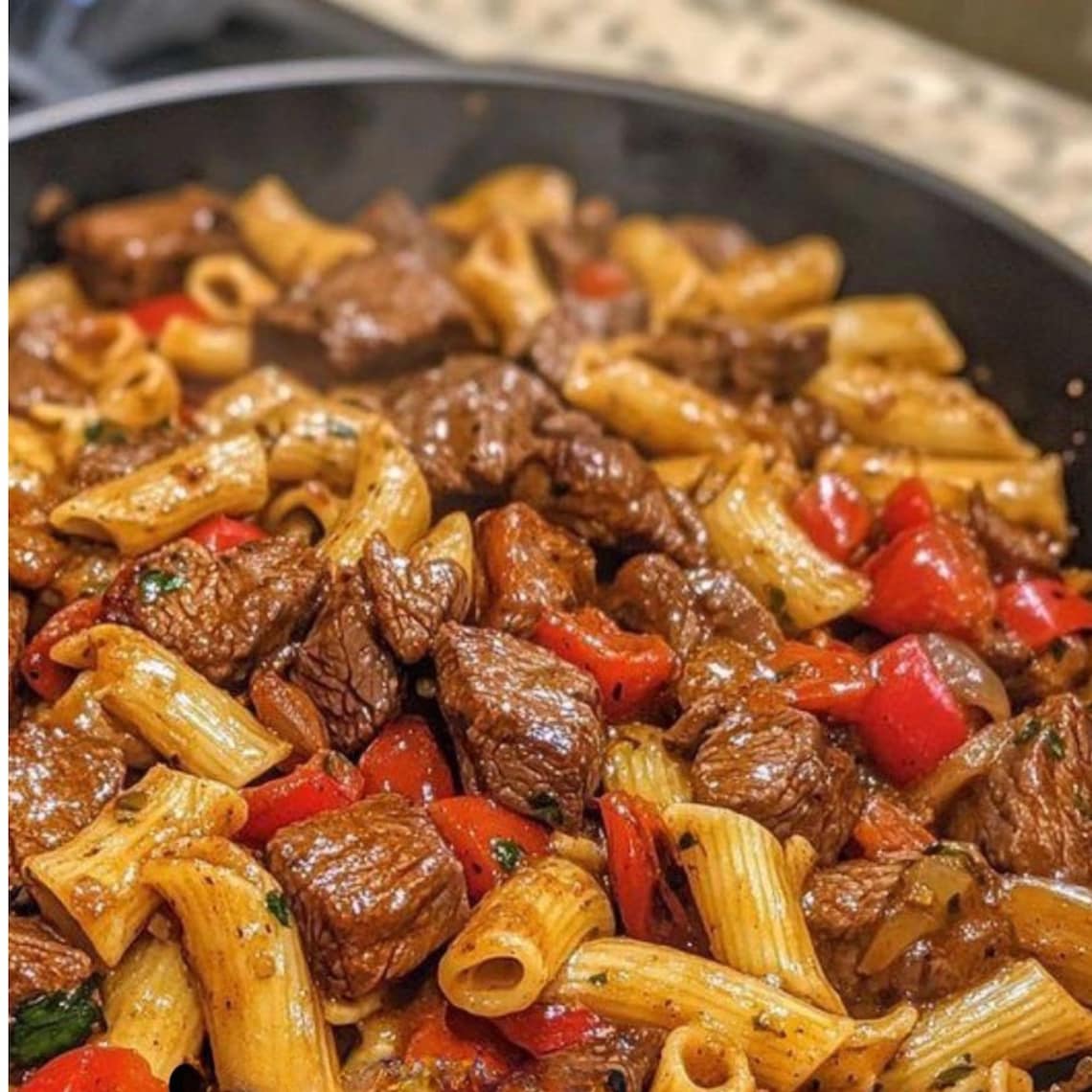 Best Recipe for Penne Pasta With Steak Strips & Bell Peppers in Red ...