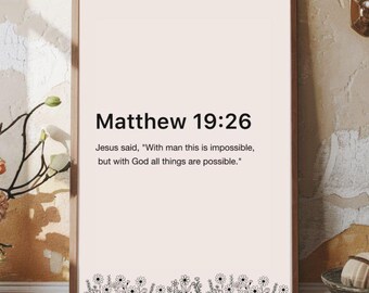 With God All Things Are Possible Digital Download Wall Art Inspirational Matthew 19:26 Printable ...