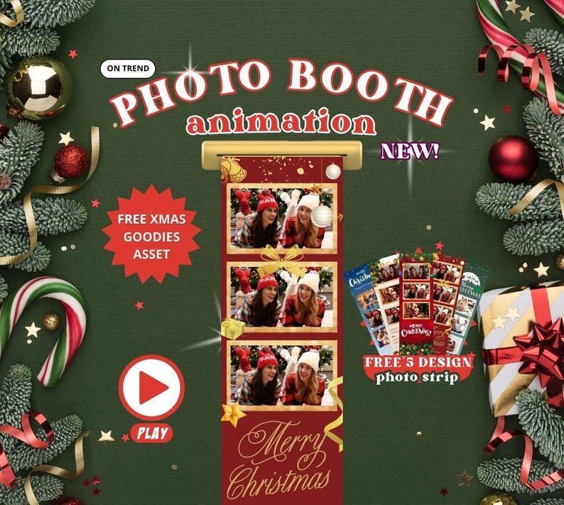 Christmas Animation Photobooth Canva Template, Christmas Borders, Photo ...