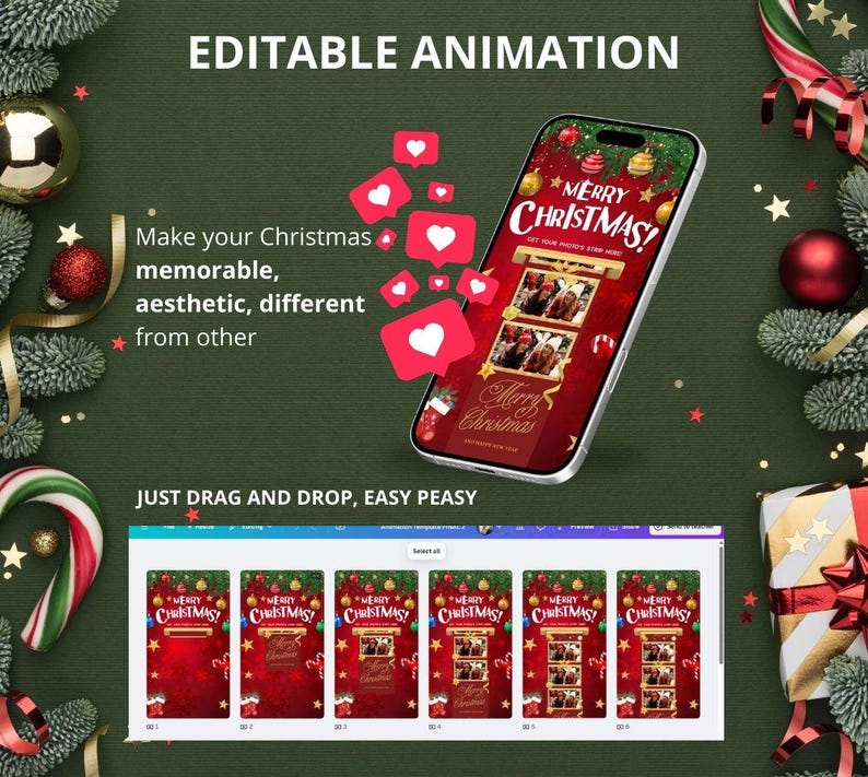 Christmas Animation Photobooth Canva Template, Christmas Borders, Photo ...