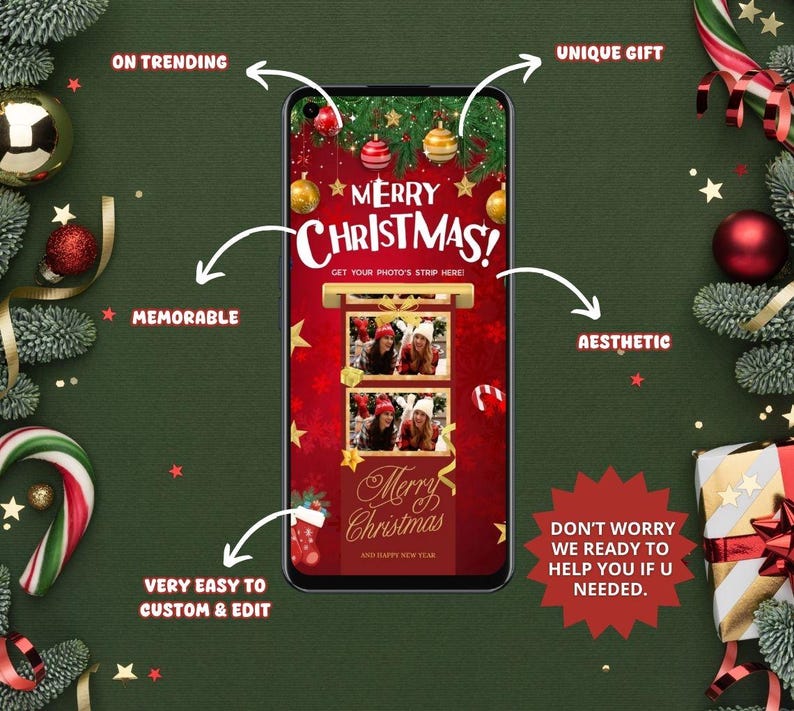 Christmas Animation Photobooth Canva Template, Christmas Borders, Photo ...